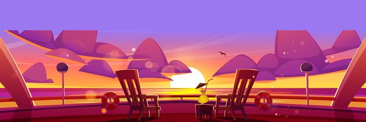 Cartoon yacht deck with night sea view Royalty Free Vector