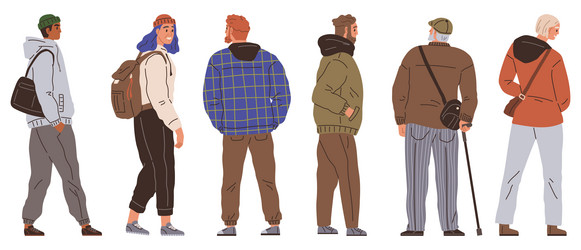 Big queue the crowd people extended down street Vector Image