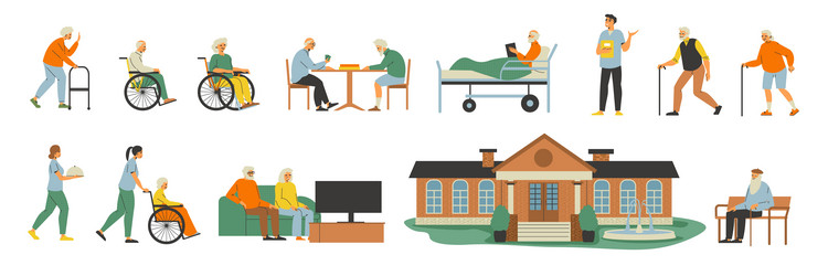 Nursing home color set Royalty Free Vector Image