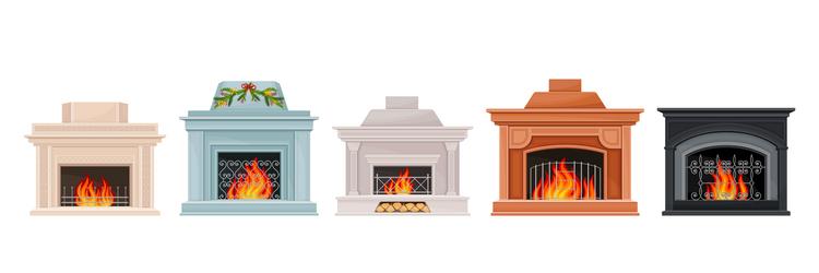 Various fireplace with fire in the hearth Vector Image