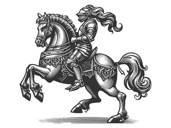 Medieval knight on horseback engraving Royalty Free Vector