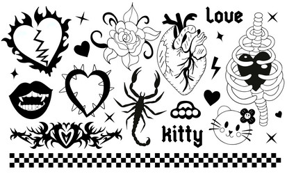 Y2k 2000s cute emo goth aesthetic stickers tattoo Vector Image