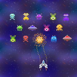 Pixel art invaders silhouette space invader Vector Image