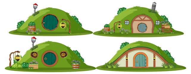 Set of hobbit house Royalty Free Vector Image - VectorStock