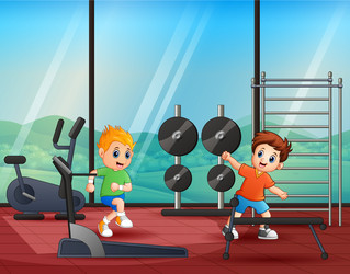 Cartoon of happy boys in the gym Royalty Free Vector Image