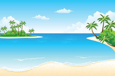 Tropical beach with parasol and palm trees Vector Image