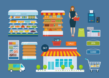 Supermarket store hypermarket building Royalty Free Vector