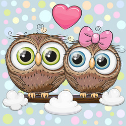 Two cartoon owls on a cloud Royalty Free Vector Image