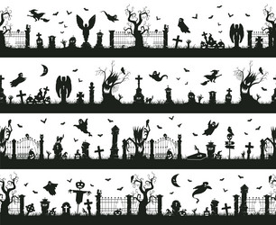 Halloween creepy border spooky cemetery Royalty Free Vector