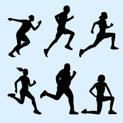 Set of women running action silhouettes Royalty Free Vector