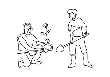 One single line drawing two man digging ground Vector Image