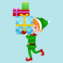 Cute elf with gift box Royalty Free Vector Image