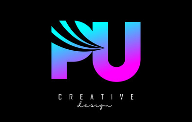 Creative white letters pu p u logo with leading Vector Image