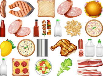Different types of food on white background Vector Image
