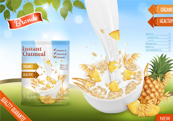 Realistic oatmeal flakes poster grains Royalty Free Vector