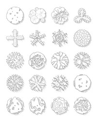 Hand drawn set of top view trees Royalty Free Vector Image
