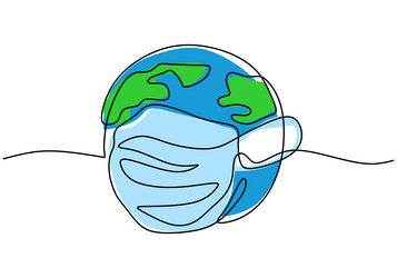 One continuous line drawing of earth with virus Vector Image