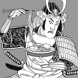 Happy sumo eating his ramen with ukiyo e style Vector Image