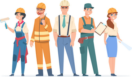 Man builder character in overall and hard hat Vector Image