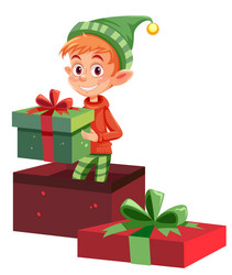 Male elf holding gift in box Royalty Free Vector Image