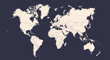 Greyscale world map on black background Royalty Free Vector