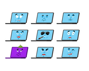 Computer emoji set pc sick and sad bandaged Vector Image