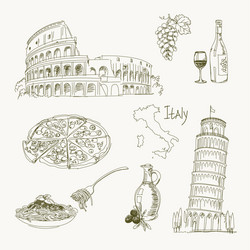 Freehand drawing italy items on a sheet Royalty Free Vector