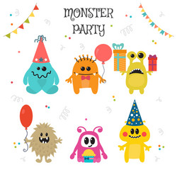 Cartoon cute color monsters aliens set Royalty Free Vector