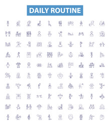 Daily routine line icons signs set design Vector Image