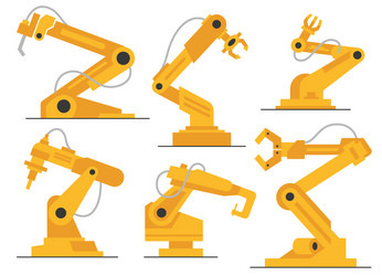 Flat robot arm welding at factory line modern Vector Image