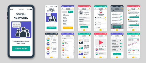 Social network mobile app screens set for web Vector Image