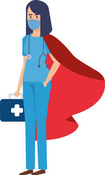 Super female paramedic with hero cloak and first Vector Image
