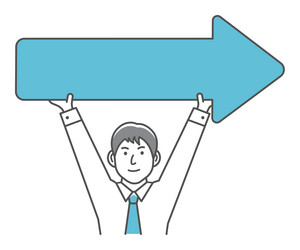 Young man holding arrow sign Royalty Free Vector Image