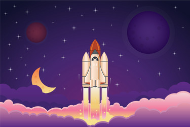 Spaceport base at night with rocket Royalty Free Vector
