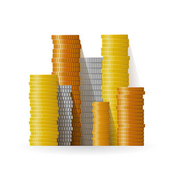 Bright golden coin piles and stacks set in flat Vector Image
