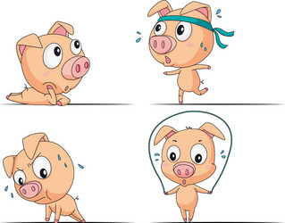 Pig doing different exercises Royalty Free Vector Image