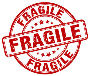Fragile square and circle red rubber stamp sticker