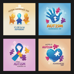 Autism awareness icons puzzle pieces child head Vector Image