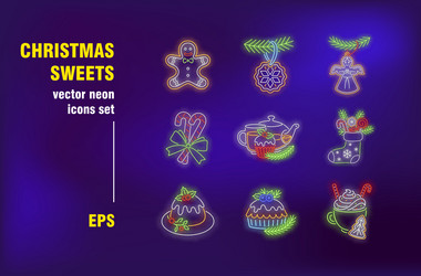 Gingerbread house neon signs set Royalty Free Vector Image