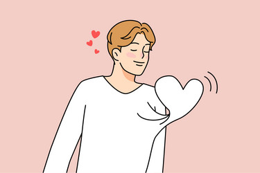 Young man with heart beating in chest Royalty Free Vector