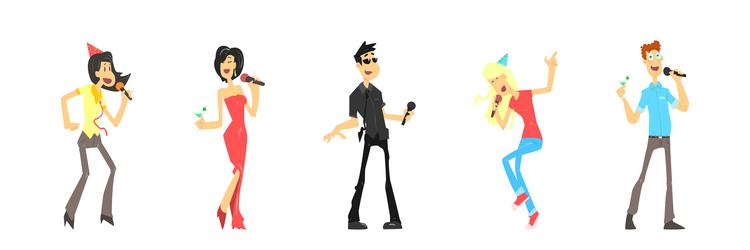 People singing in karaoke stand with microphone Vector Image