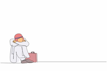 Continuous one line drawing frustrated arab Vector Image