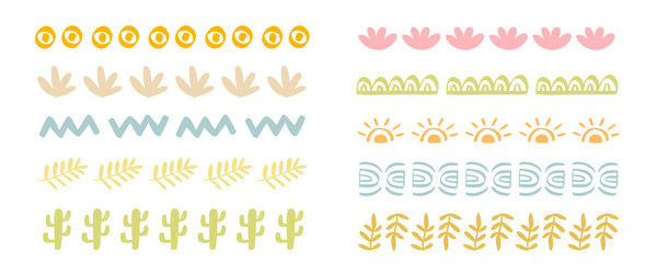 Boho doodle borders set tribal strokes Royalty Free Vector