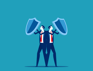 Team holding shields against business teamwork Vector Image