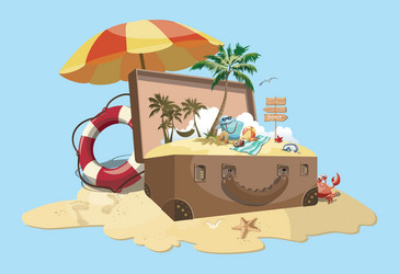 Cartoon island with a hammock at sunset Royalty Free Vector