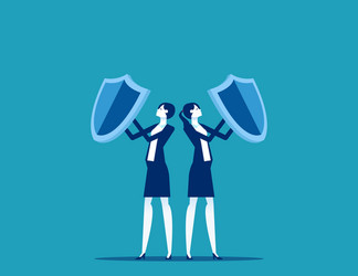 Team holding shields against business teamwork Vector Image