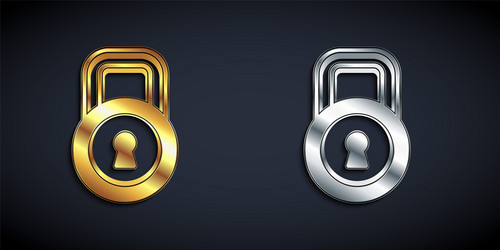 Gold and silver lock icon isolated on black Vector Image