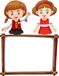 Board template with happy kids Royalty Free Vector Image