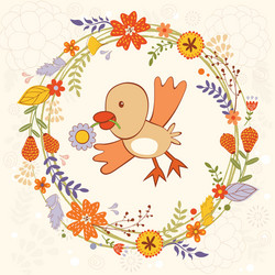 Spring card with beautiful bird in floral frame Vector Image