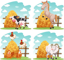 Group farm animals horse cow and sheep Royalty Free Vector